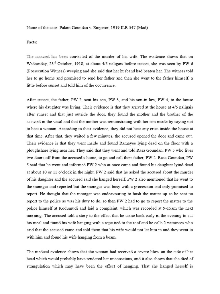 Palani Goundan v. Emperor, 1919 ILR 547 (Mad) | PDF | Murder | Manslaughter