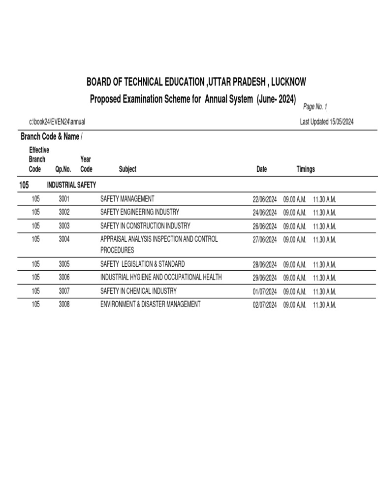 UP Technical Education Exam Schedule 2024 | PDF | Engineering | Pharmacy