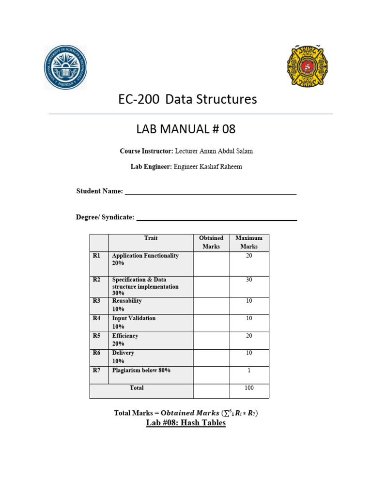 Lab08 Ds Hash Tables Pdf Algorithms Computer Programming 