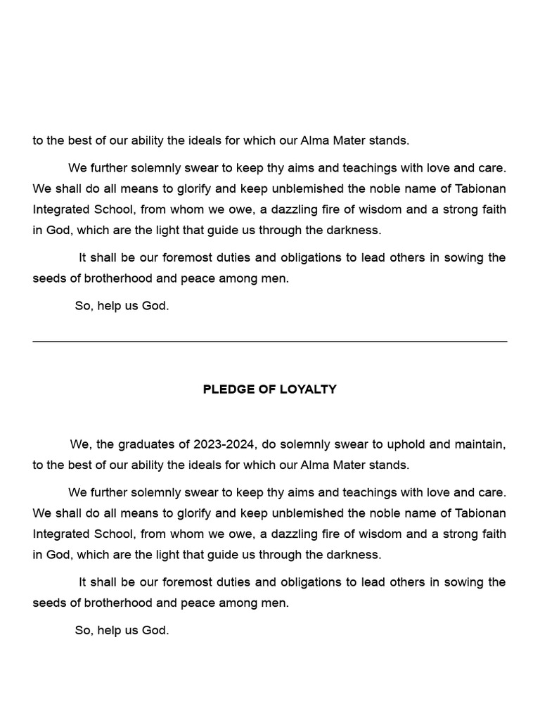 Tabionan School Graduates' Pledge 2024 | PDF | Career & Growth
