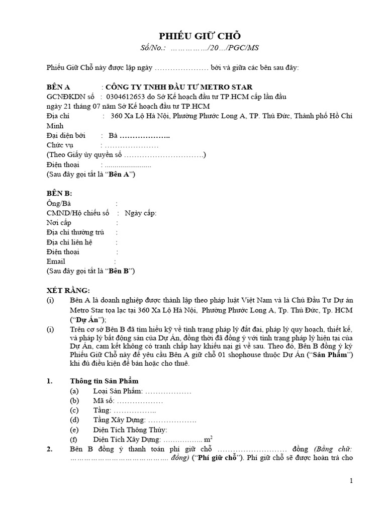 SS - Bieu Mau - Phieu Giu Cho Co Hoan Lai - Ap Dung Cho KH Mua Truc Tiep Chu Dau Tu 20.8.2020 ...