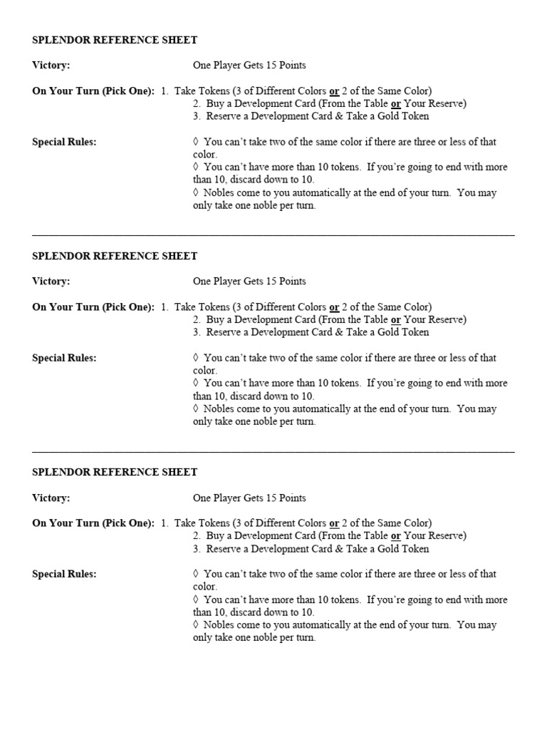 Splendor Game Rules Summary | PDF | Games Of Chance | Sports