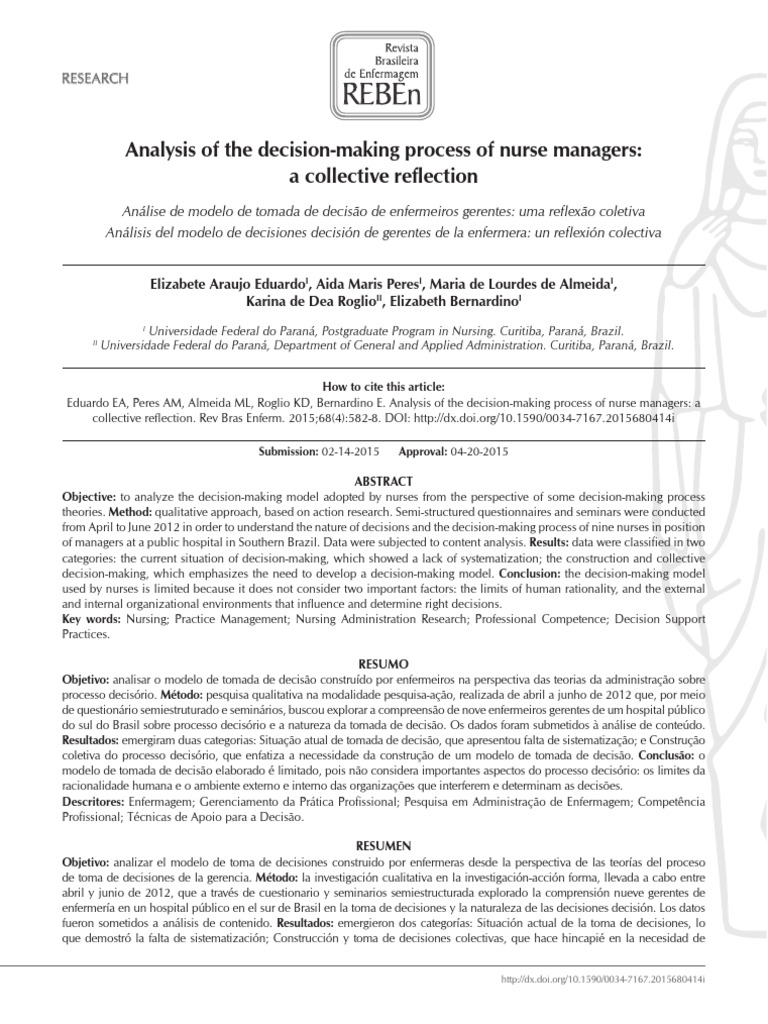 Analysis of The Decision-Making Process of Nurse Managers - A Collective Reflection | Download ...