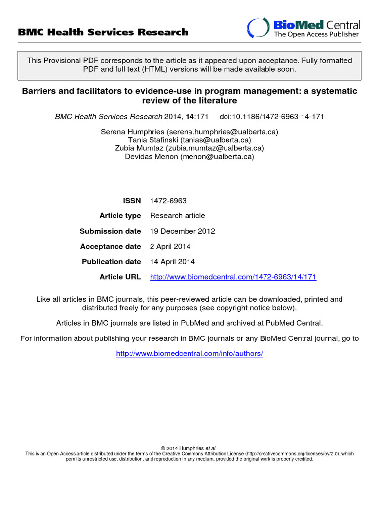 Barriers and Facilitators To Evidence-Use in Program Management - A ...