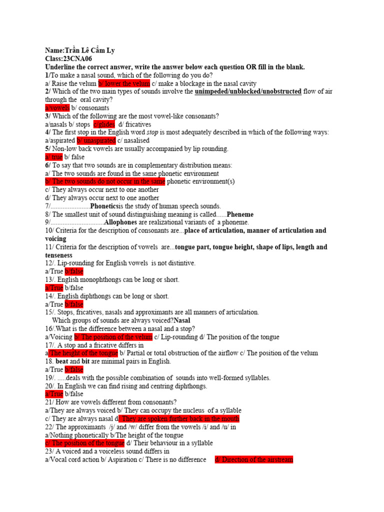 Phonetics and Phonology Quiz | PDF | Vowel | Phonetics