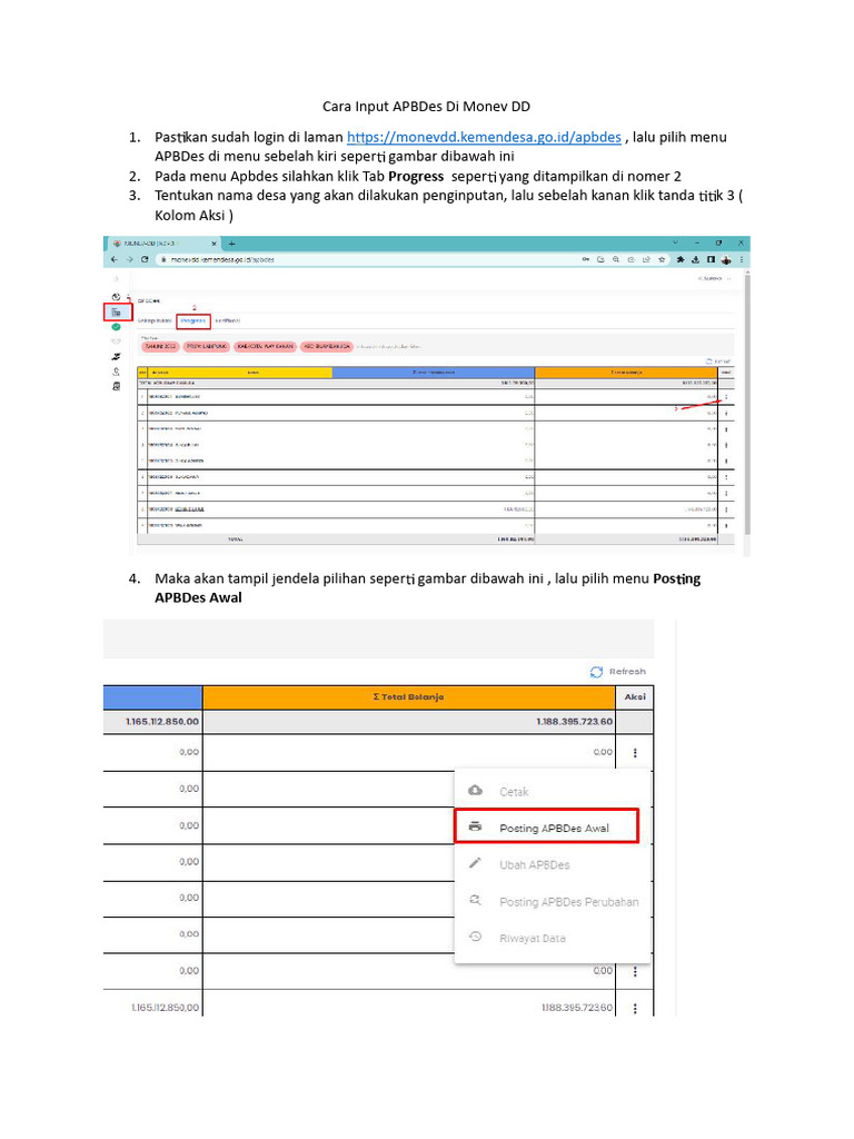 Cara Input APBDes Di Monev DD | PDF