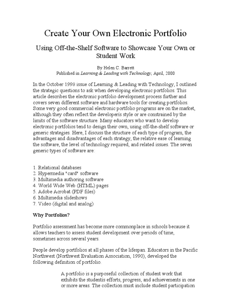 Create Your Own Electronic Portfolio | PDF | Business | Art