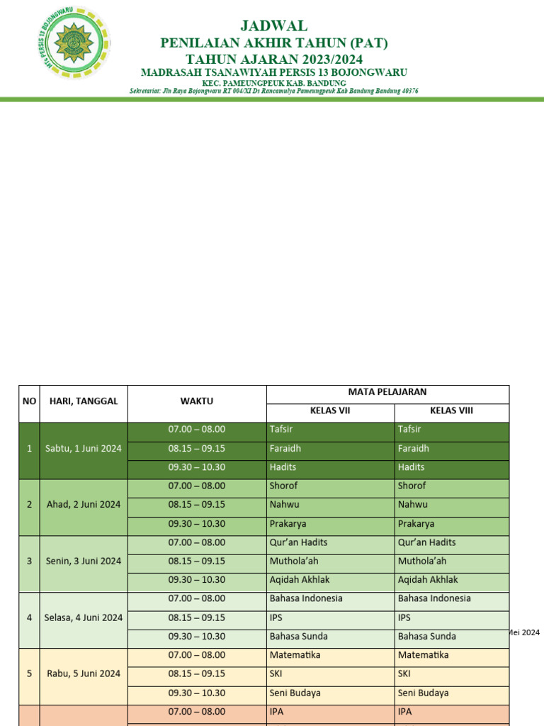 Jadwal Pat 2024 | PDF