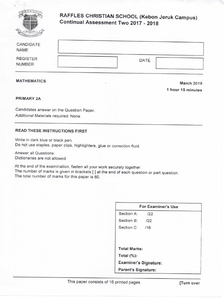 2017 2018 CA2 Mathematics P2 | PDF