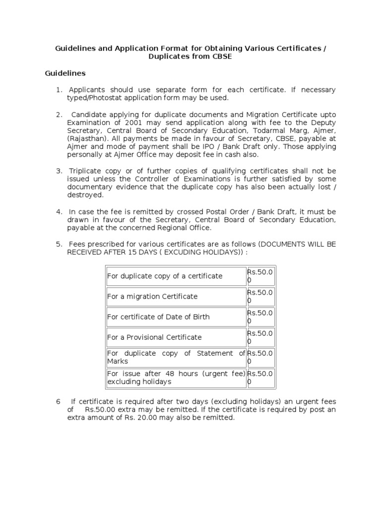 Guidelines and Application Format For Obtaining Various Certificates ...