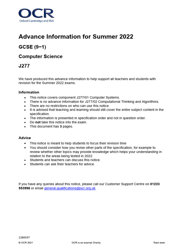 J277 GCSE Computer Science Advance Information - Jun2022 | PDF | Computer Network | Computer ...