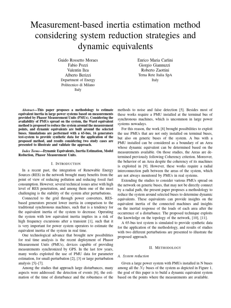 Measurement-Based Inertia Estimation Method Considering System Reduction Strategies and Dynamic ...