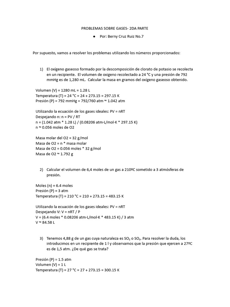 PROBLEMAS SOBRE GASES-2da Parte | Descargar gratis PDF | Gases | Mole (Unidad)