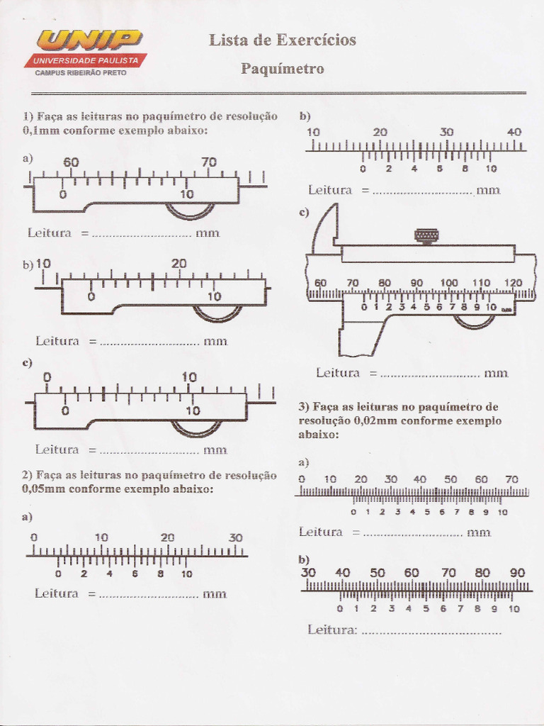 Exercícios Paquímetro (MM) | PDF | Duração