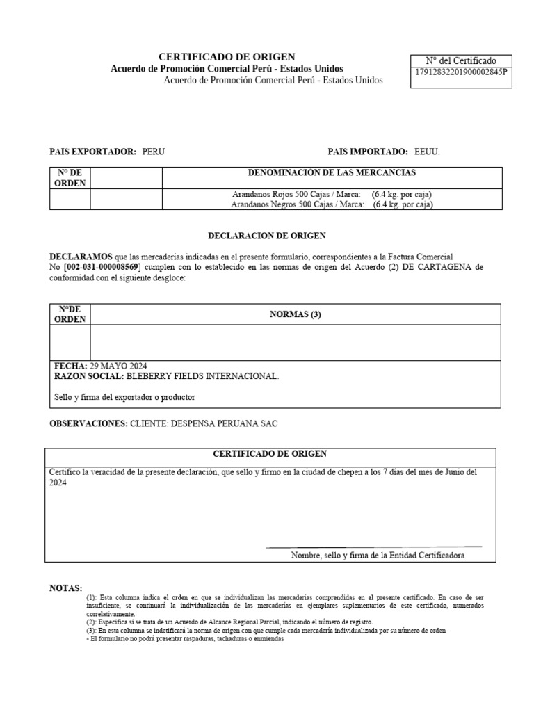 Certificado Origen | PDF | Perú Certificado Origen | PDF | Perú