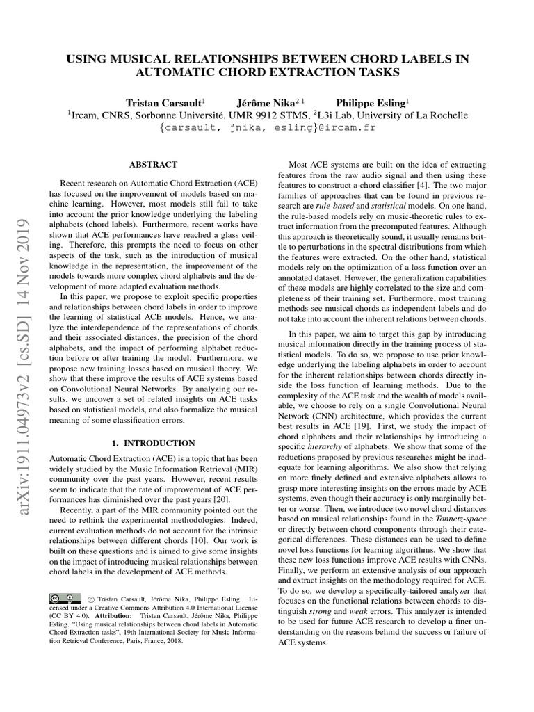 Using Musical Relationships Between Chord Labels In Automatic Chord Extraction Tasks Pdf