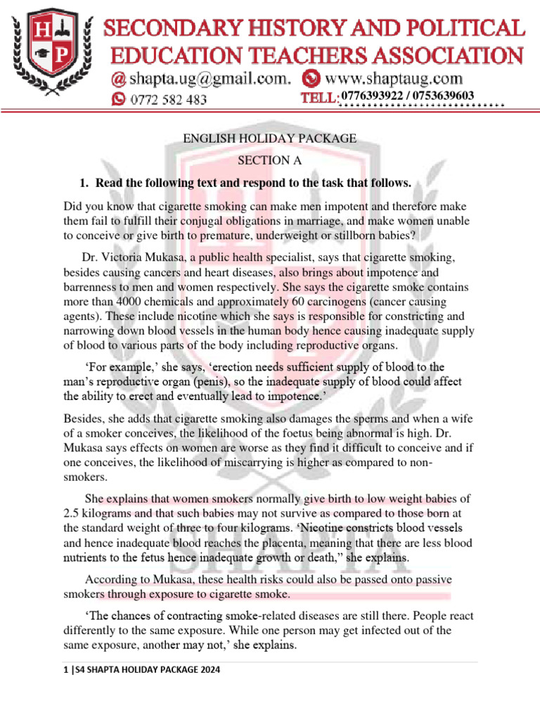 s4 Shapta Holiday Package Original 2024 | Download Free PDF | Cancer ...