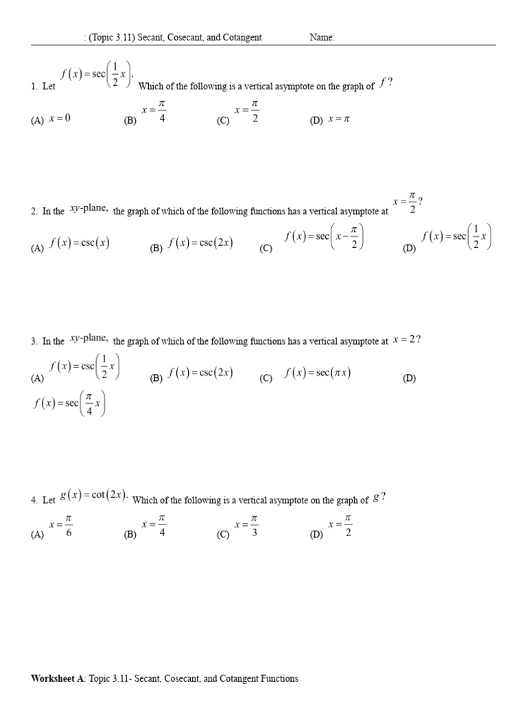 Vertical Asymptotes in Trigonometric Functions | PDF
