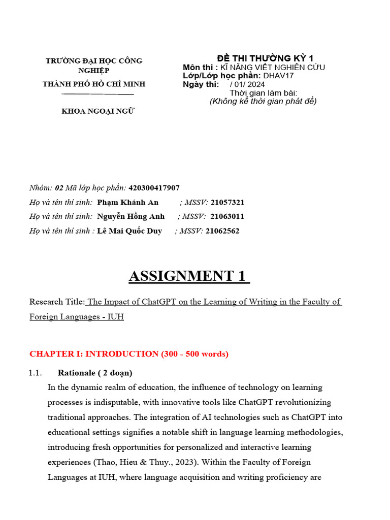 Assignment 1: Đề Thi Thường Kỳ 1 | PDF | Foreign Language | Intelligence (AI) & Semantics