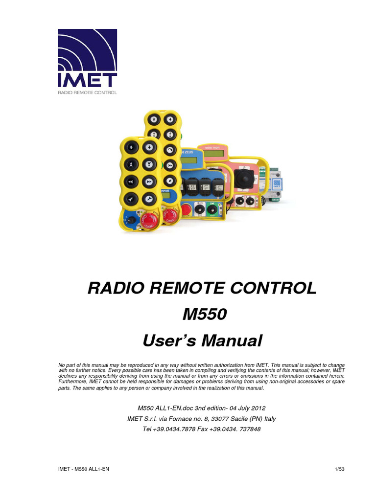Radio Remote Control M550 User's Manual: Imet - M550 All1-En 1/53 | PDF ...