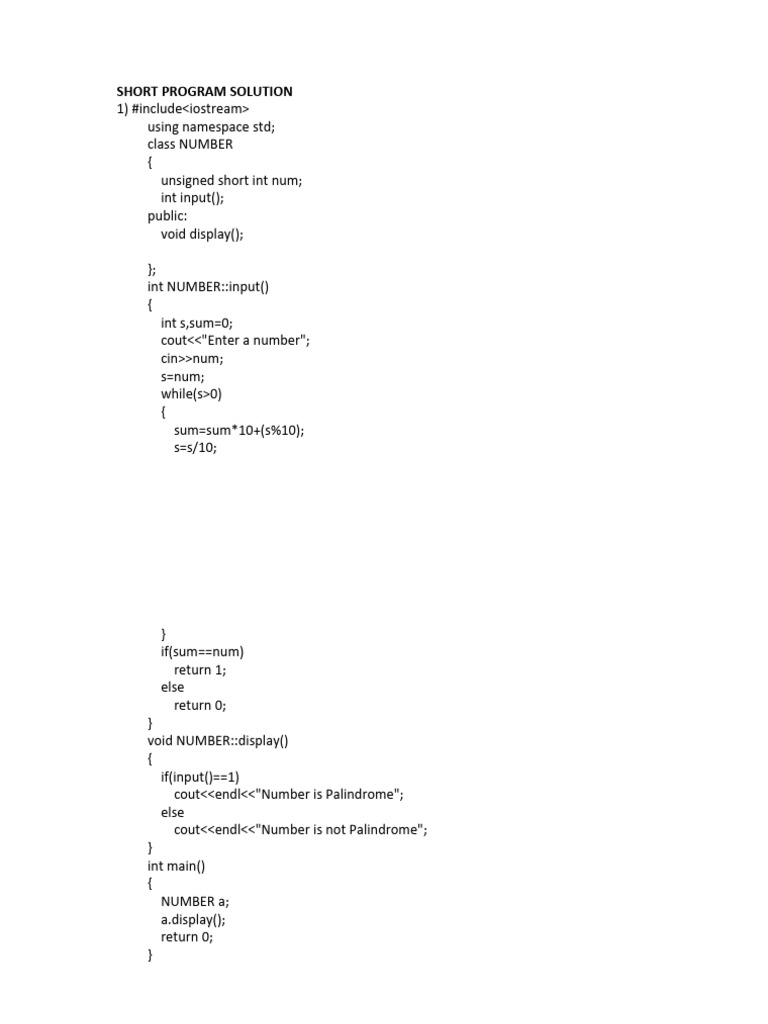 Short Program Solution | PDF | Computer Programming