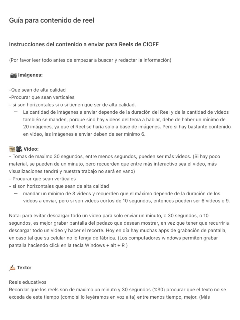 Guía de Reels para CIOFF | PDF | Vídeo