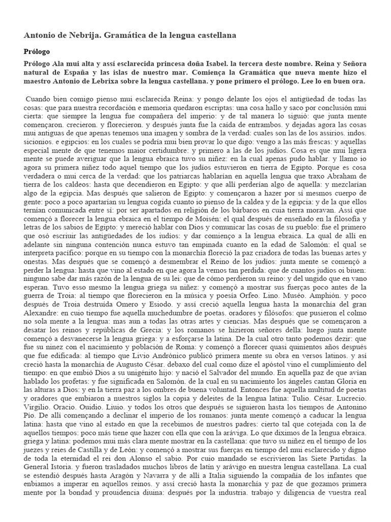 Gramática de Nebrija: Lengua Castellana | PDF | Clásicos