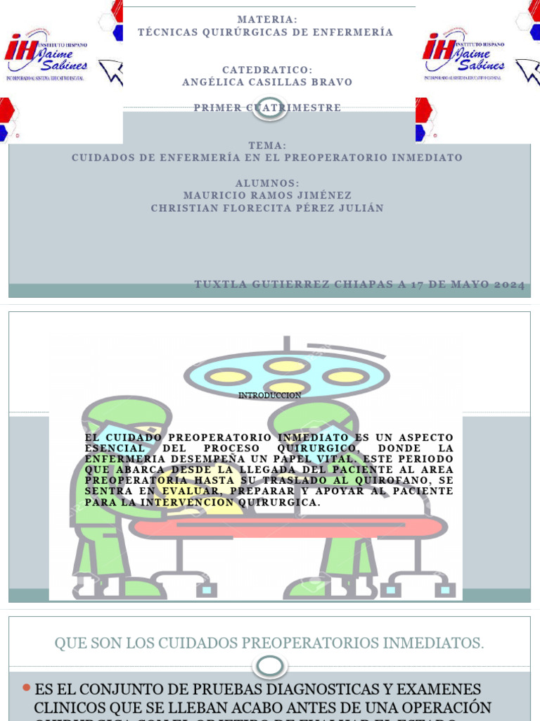 Cuidados Preoperatorios de Enfermería | PDF | Enfermería ...
