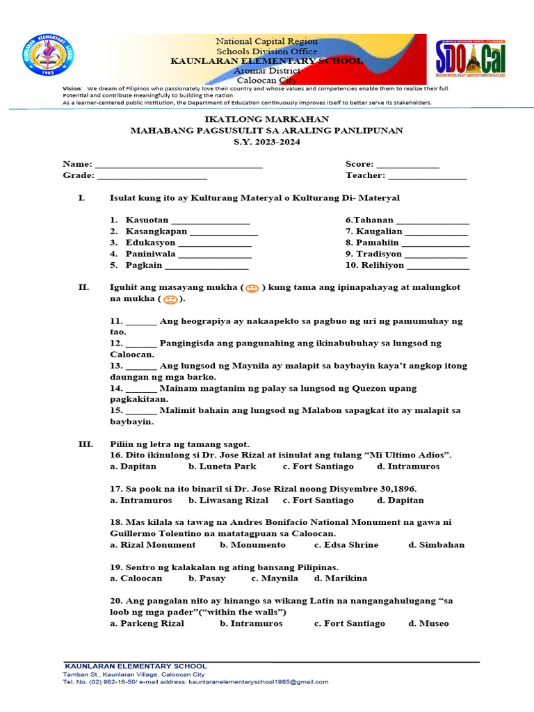 Ikatlong Markahan NG Mahabang Pagsusulit Sa Ap | PDF Ikatlong Markahan NG Mahabang Pagsusulit Sa Ap | PDF