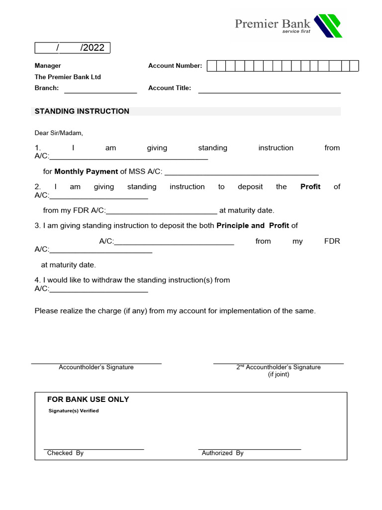 Standing Instruction Form | PDF | Finance & Money Management