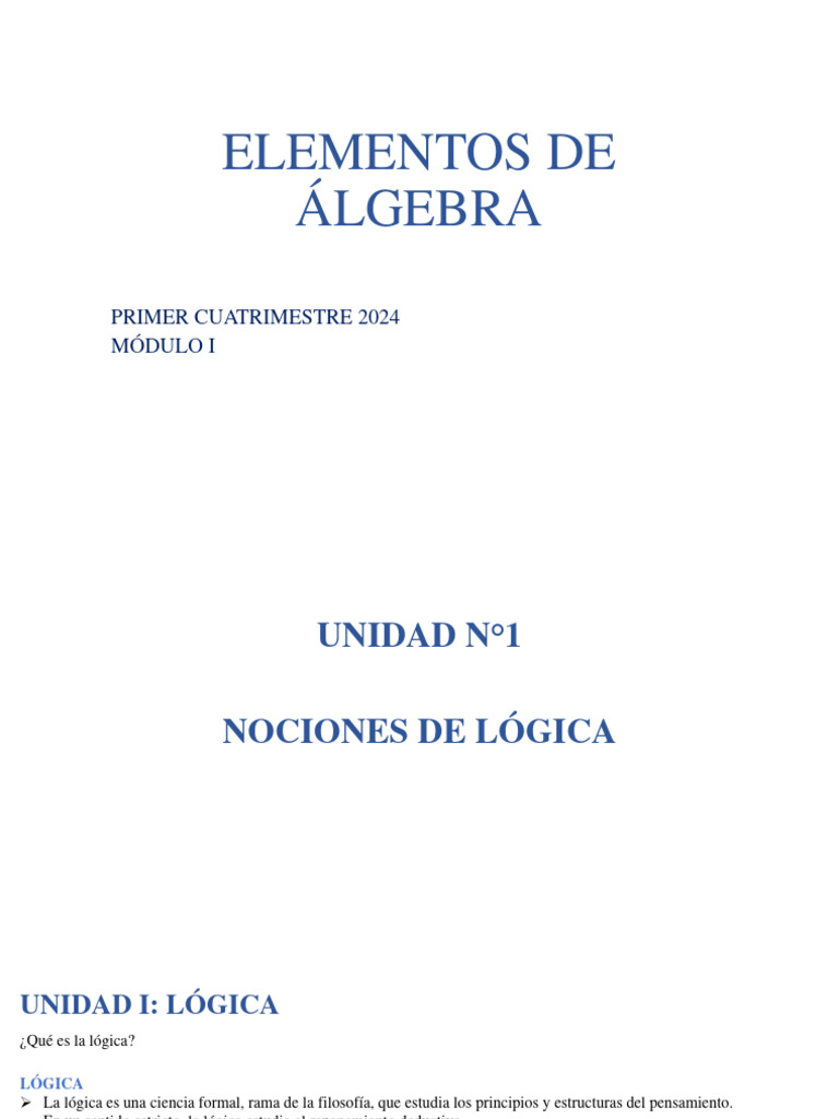 Elementos de Álgebra. Lógica | PDF | Proposición | Lógica matemática