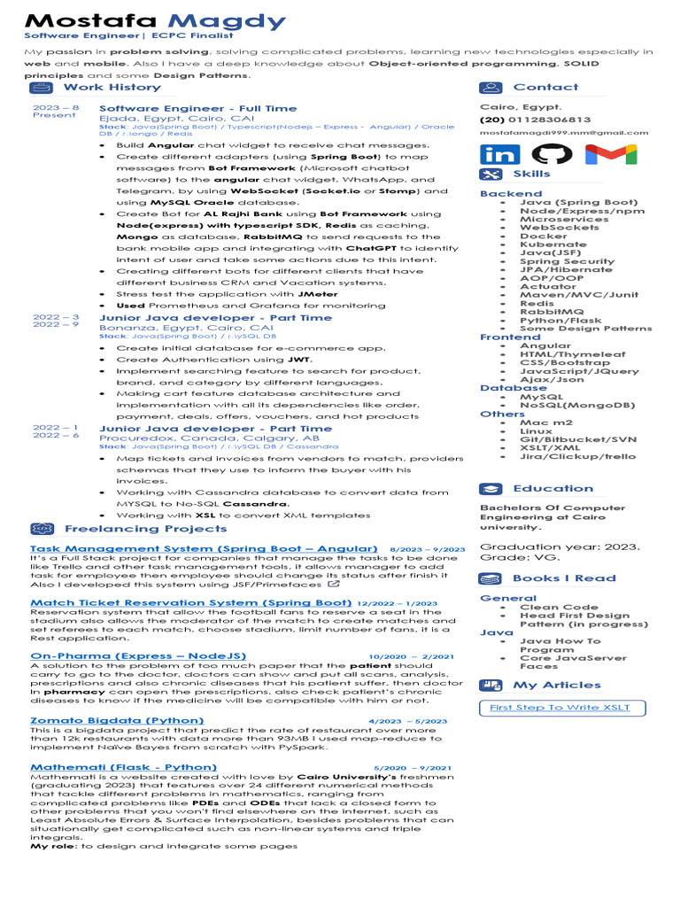 Mostafa Magdy - Software Engineer | PDF | My Sql | Information Technology