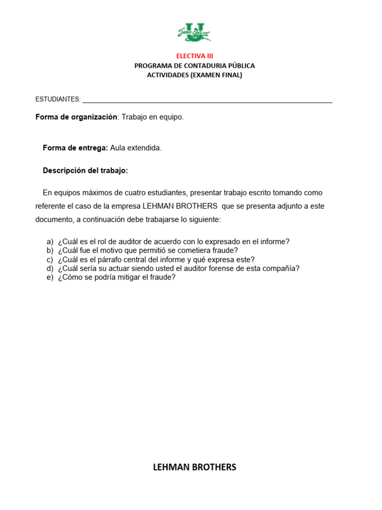 Primera Actividad | PDF | los hermanos Lehman | Dinero