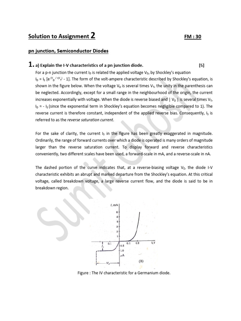 Solution - Assignment 2 - PN JN & Diodes | PDF | P–N Junction | Electrical Resistance And ...