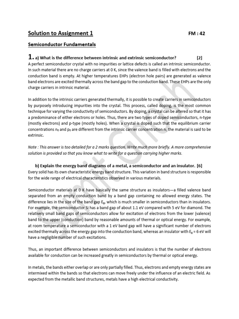 Solution Assignment 1 Semiconductor Fundamentals Download Free