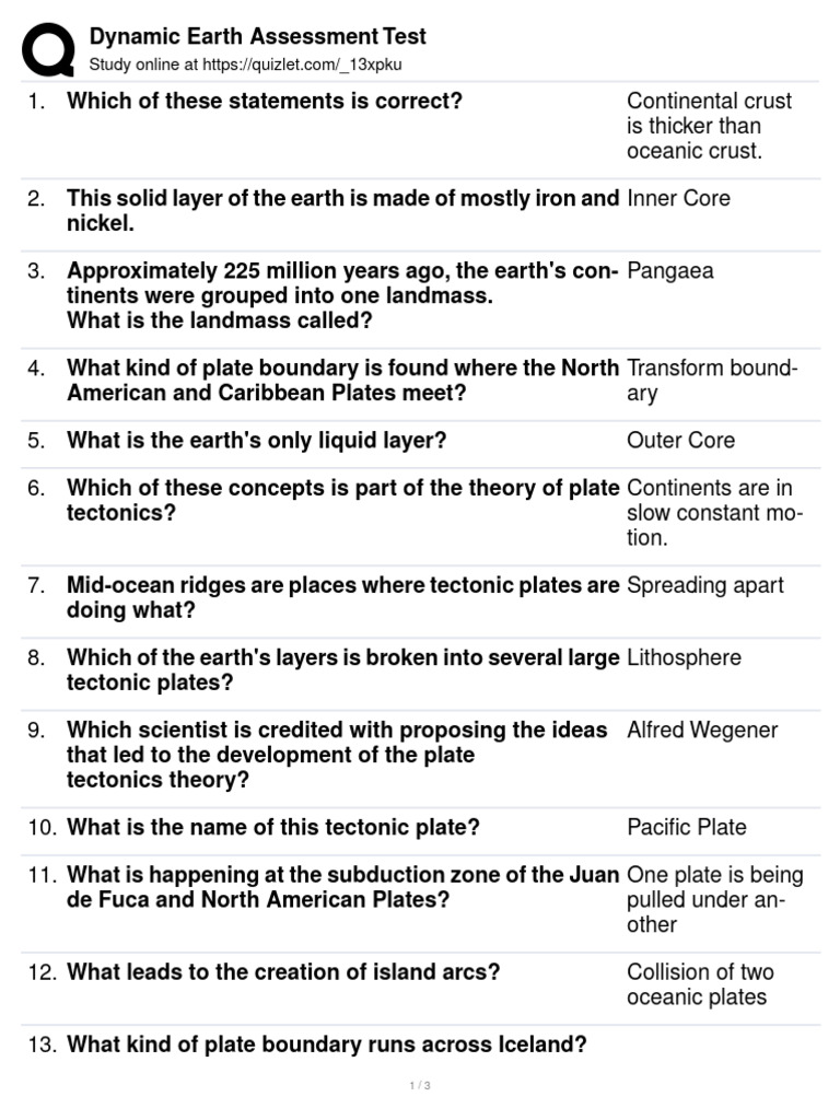 Plate Tectonics Assessment Overview | PDF | Plate Tectonics | Structure ...