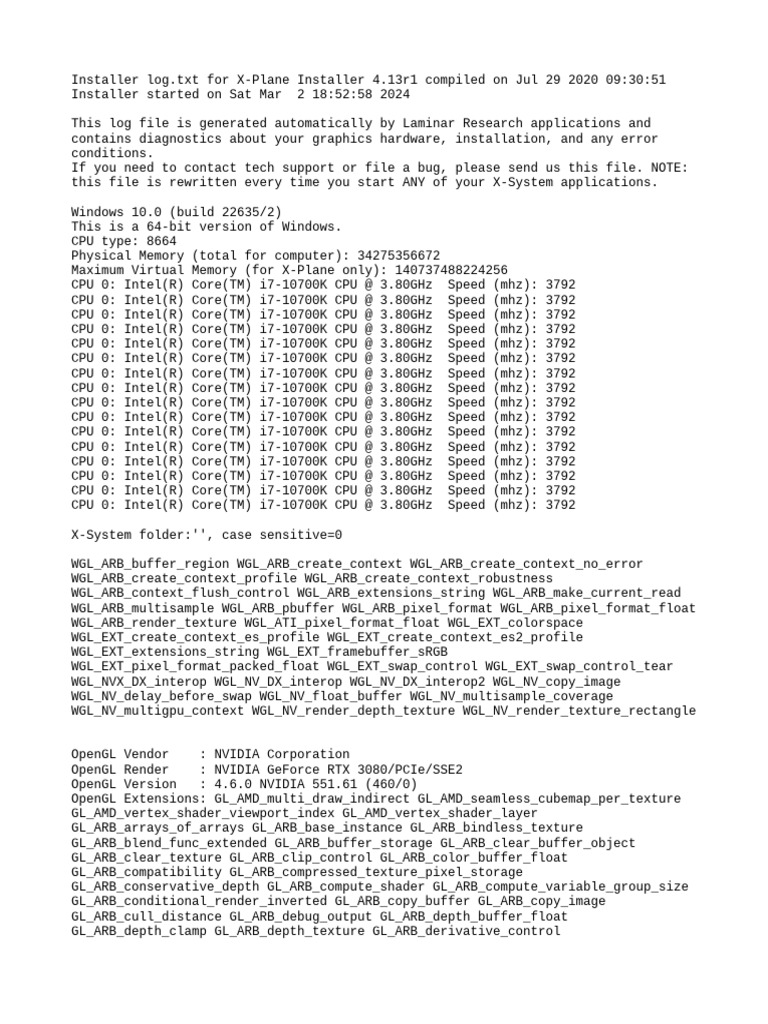 X-Plane Installer Log | PDF | Central Processing Unit | Hertz