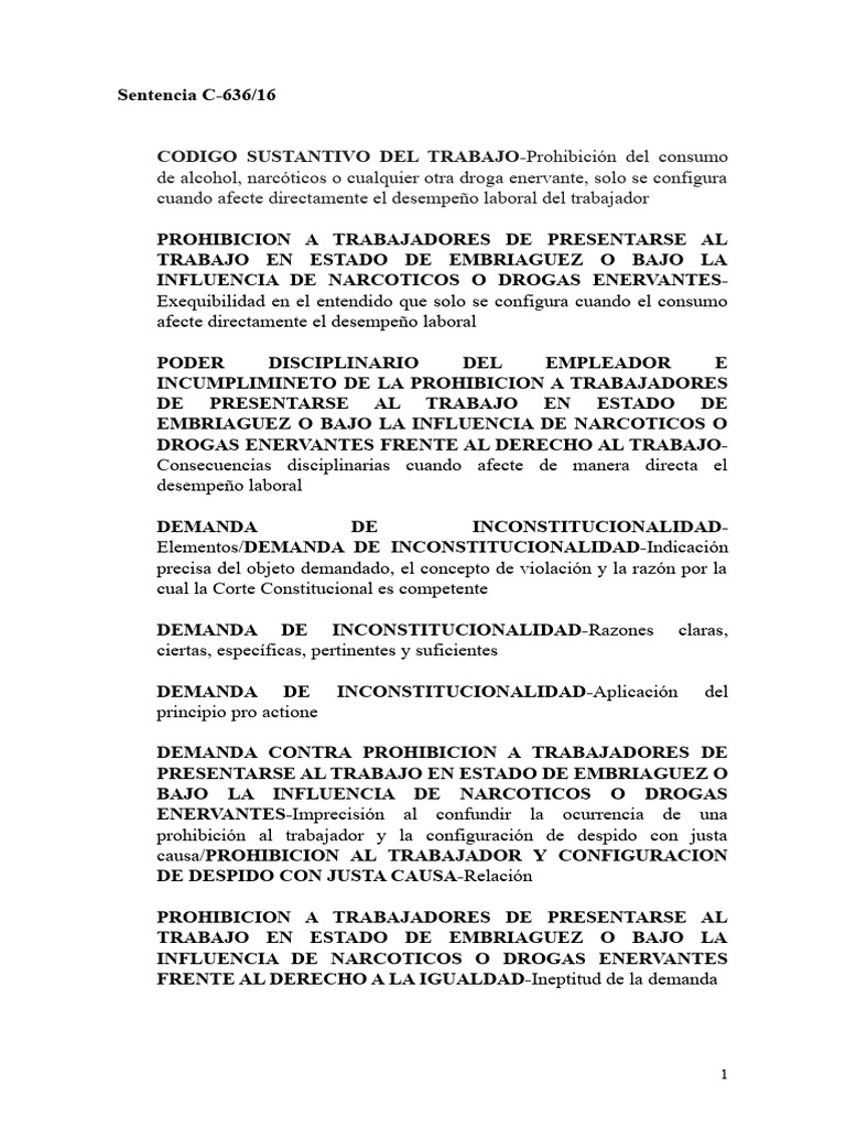 Sentencia Consumo de Drogas | PDF | Derecho laboral | Derecho ...