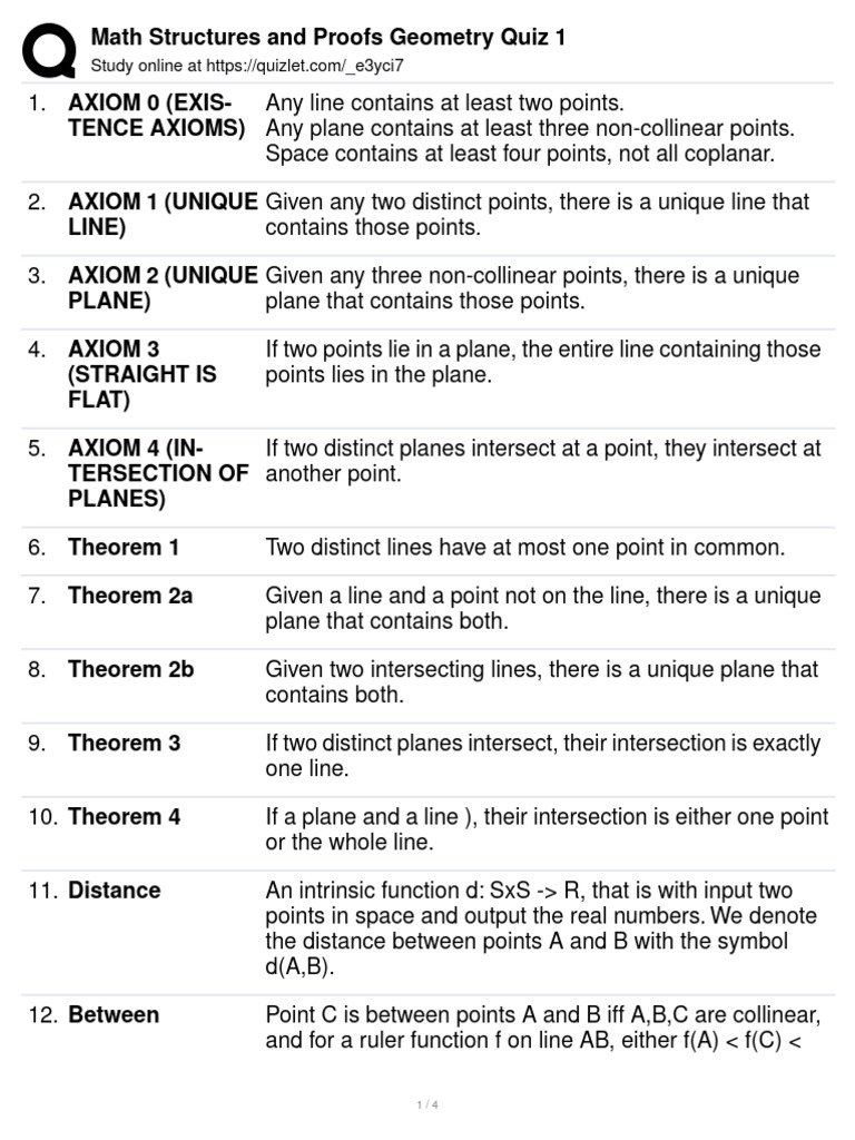 Math Structures and Proofs Geometry Quiz 1 | PDF | Line (Geometry) | Angle