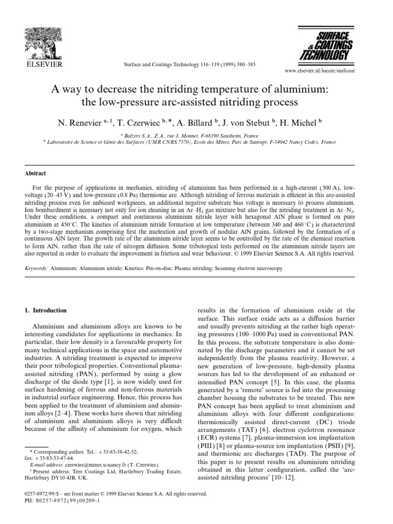 A Way To Decrease The Nitriding Temperature of Aluminium The Low ...