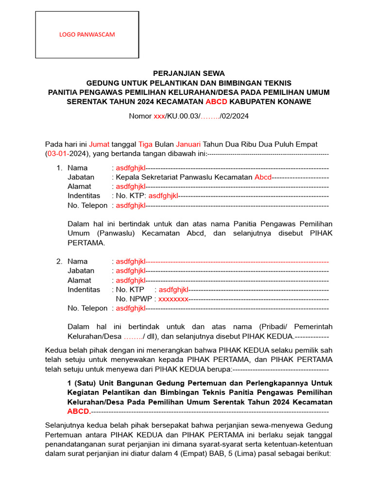 Perjanjian Kontrak Sewa | PDF