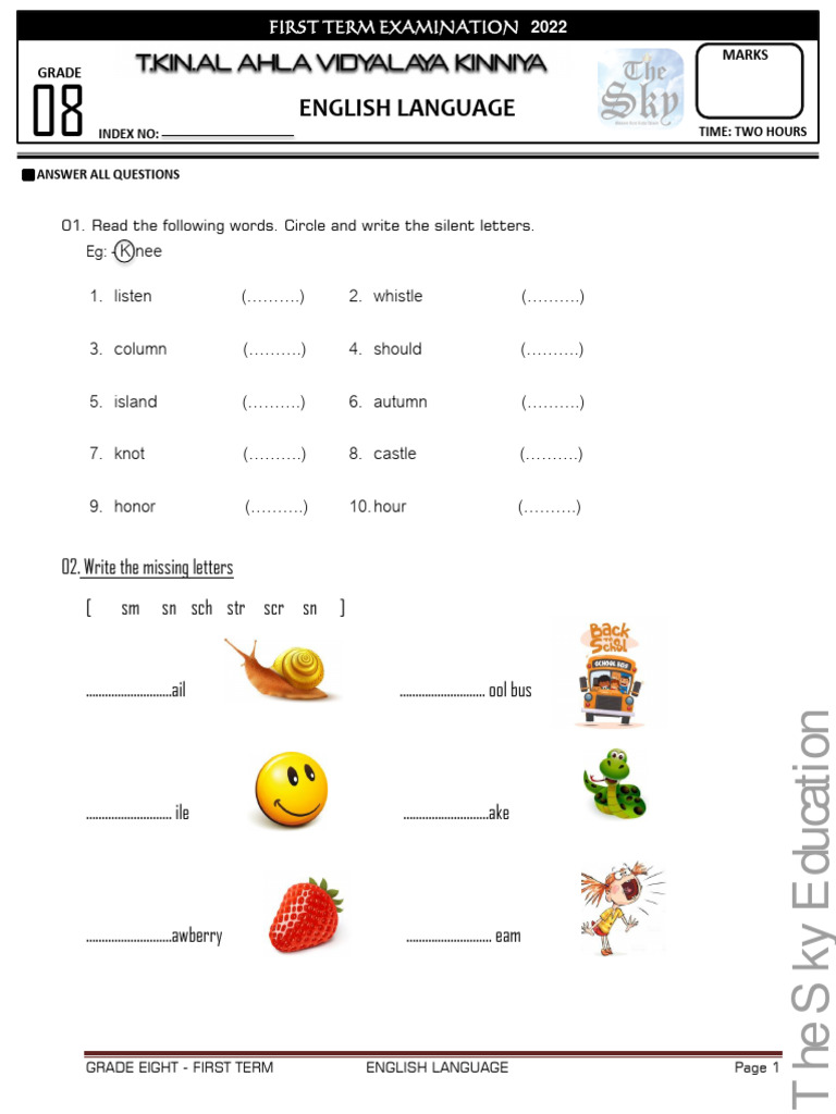 TheSkyEducation - 1st Term EngG 8 | PDF