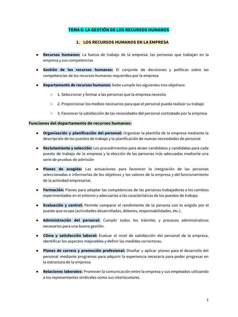 Tema 6 Resumen Economia | PDF | Reclutamiento | Gestión de recursos humanos