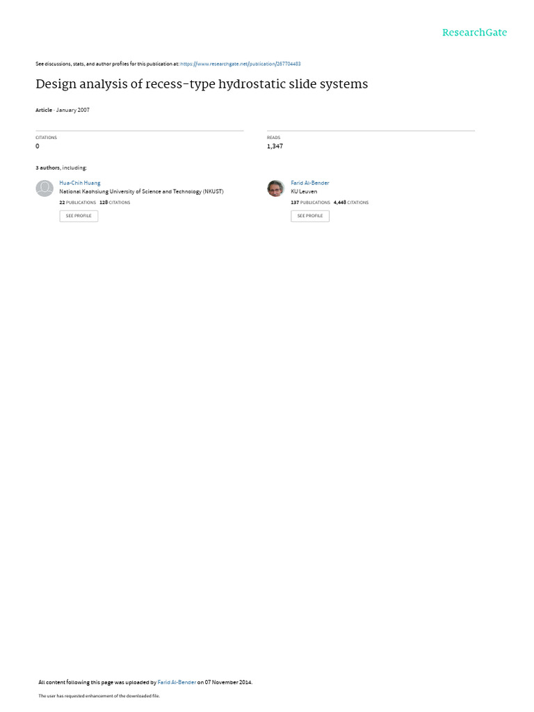 Design Analysis of Recess-Type Hydrostatic Slide Systems | PDF | Bearing (Mechanical) | System