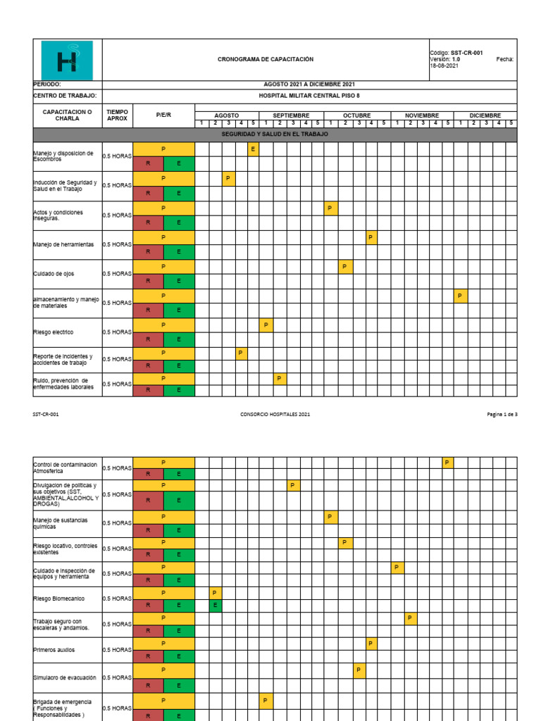 Sst Cr 001 Cronograma De Capacitación Pdf La Seguridad