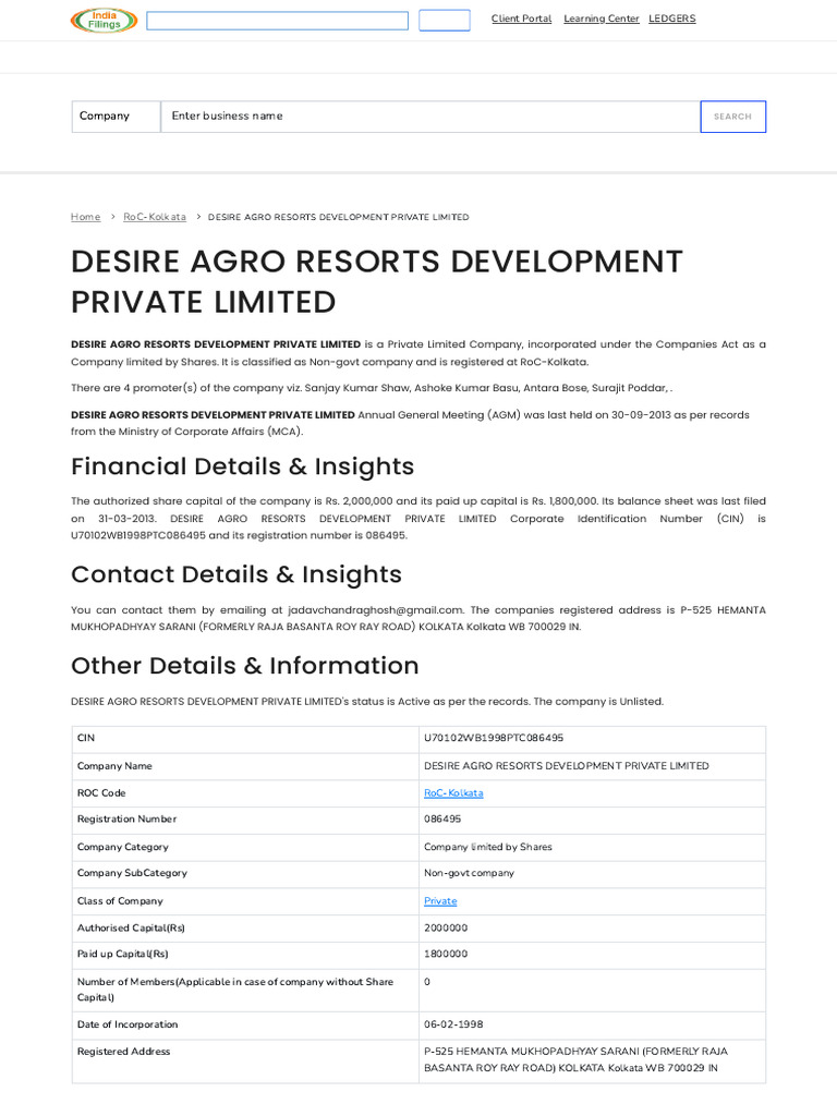DESIRE AGRO RESORTS DEVELOPMENT PRIVATE LIMITED - IndiaFilings | PDF ...