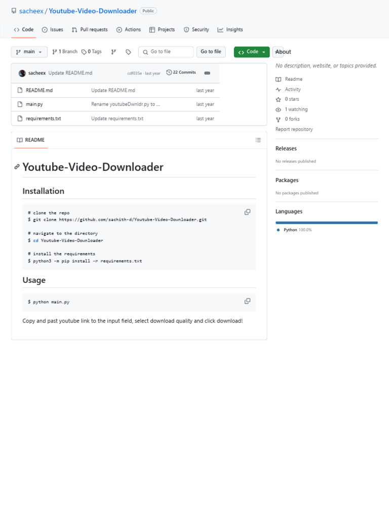 GitHub - Sacheex - Youtube-Video-Downloader | PDF | Free Software | System Software