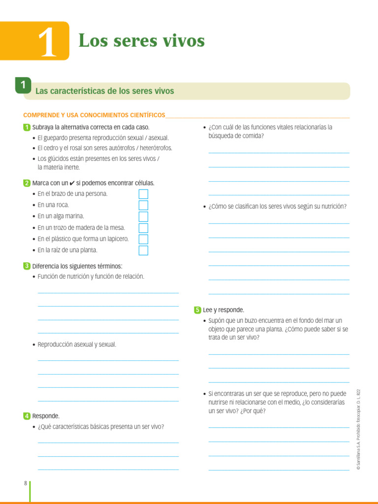Actividad 01 - Las Características de Los Seres Vivos | PDF | Nutrición ...