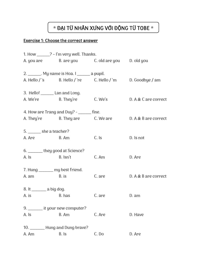 Đại Từ Nhân Xưng Với Động Từ Tobe | PDF