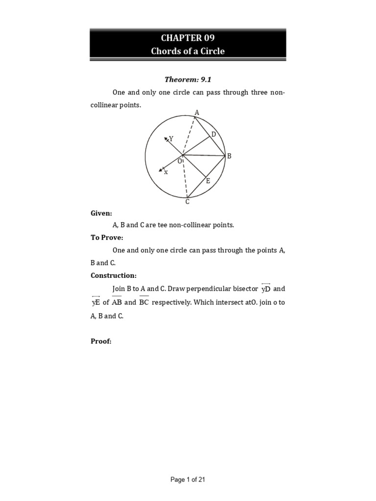 Chords of A Circle: Theorem: 9.1 | PDF | Circle | Perpendicular